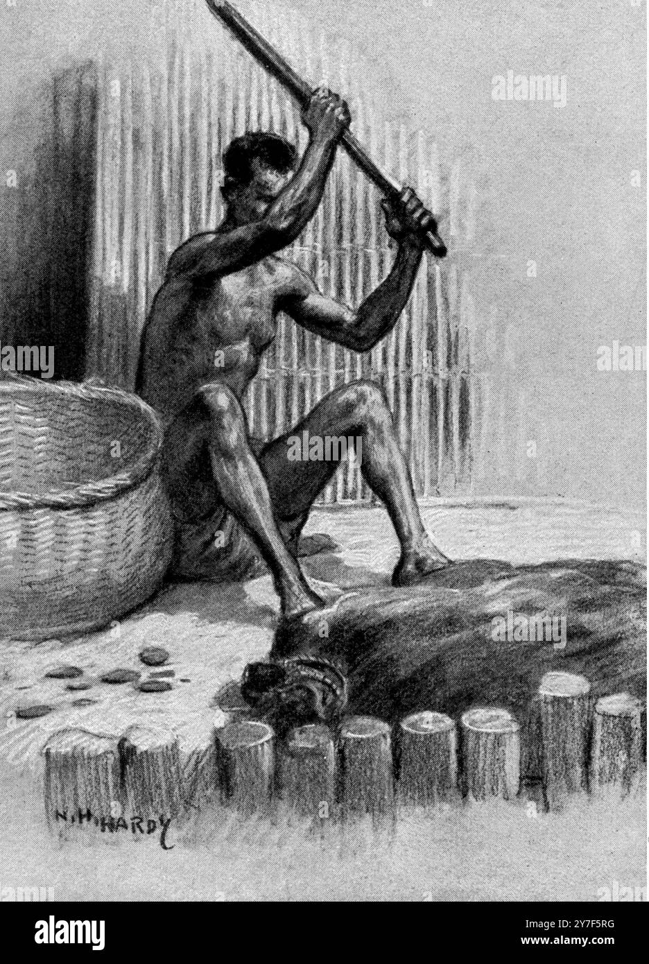 Rubber industry in the Congo, 1910. Cleansing the rubber: beating the ...