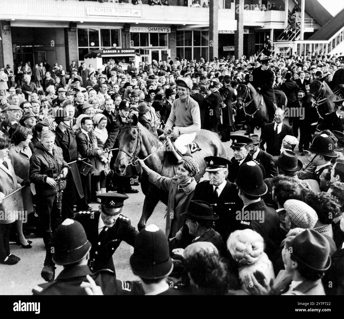 Red Alligator and jockey Brian Fletcher being led into the winners ...