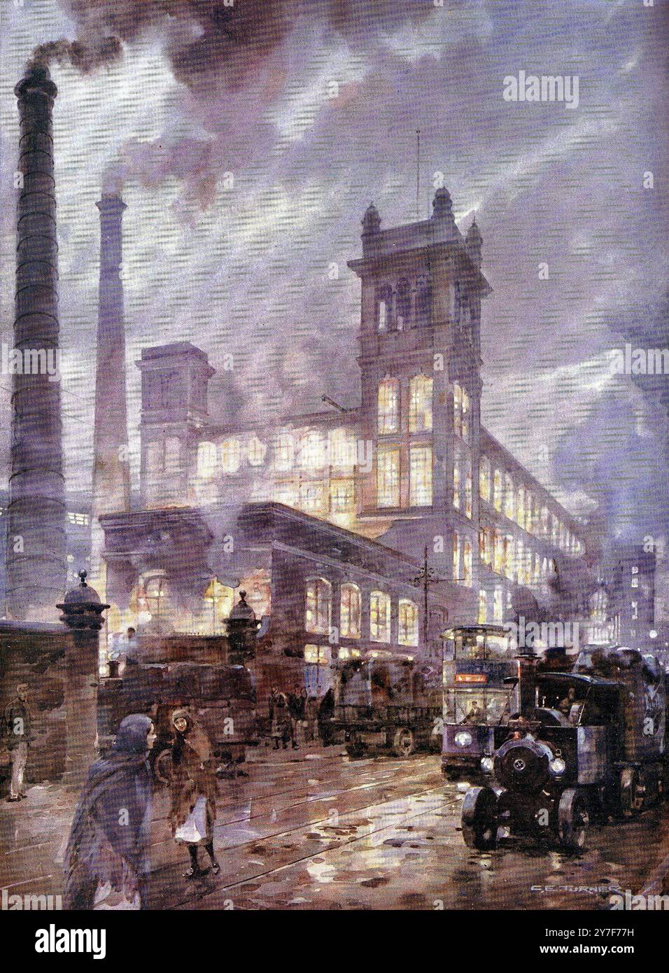 Typical Lancashire cotton Mill. Painting by C.E.Turner Stock Photo - Alamy