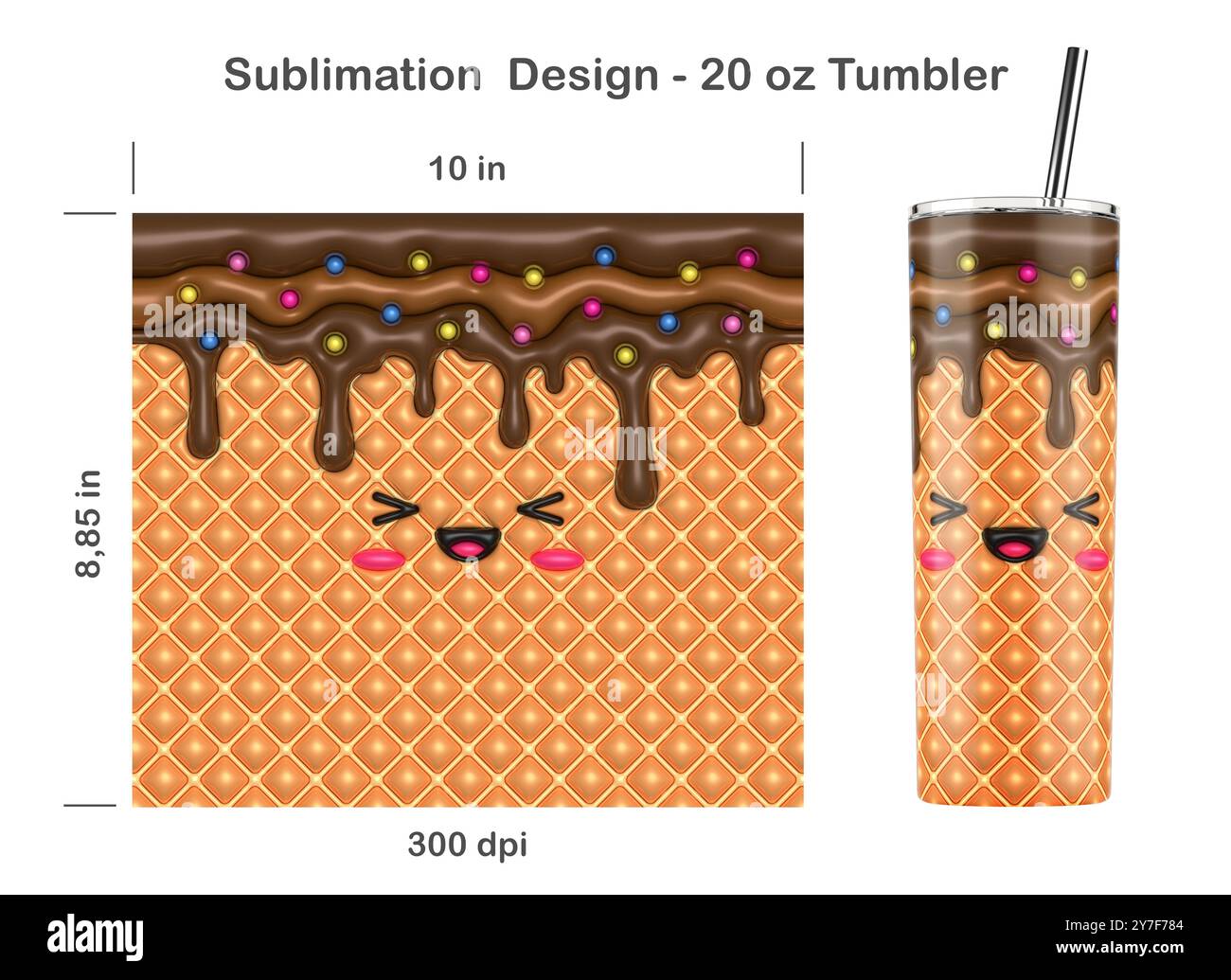 Funny Puffy Kawaii chocolate ice cream. Seamless sublimation template ...