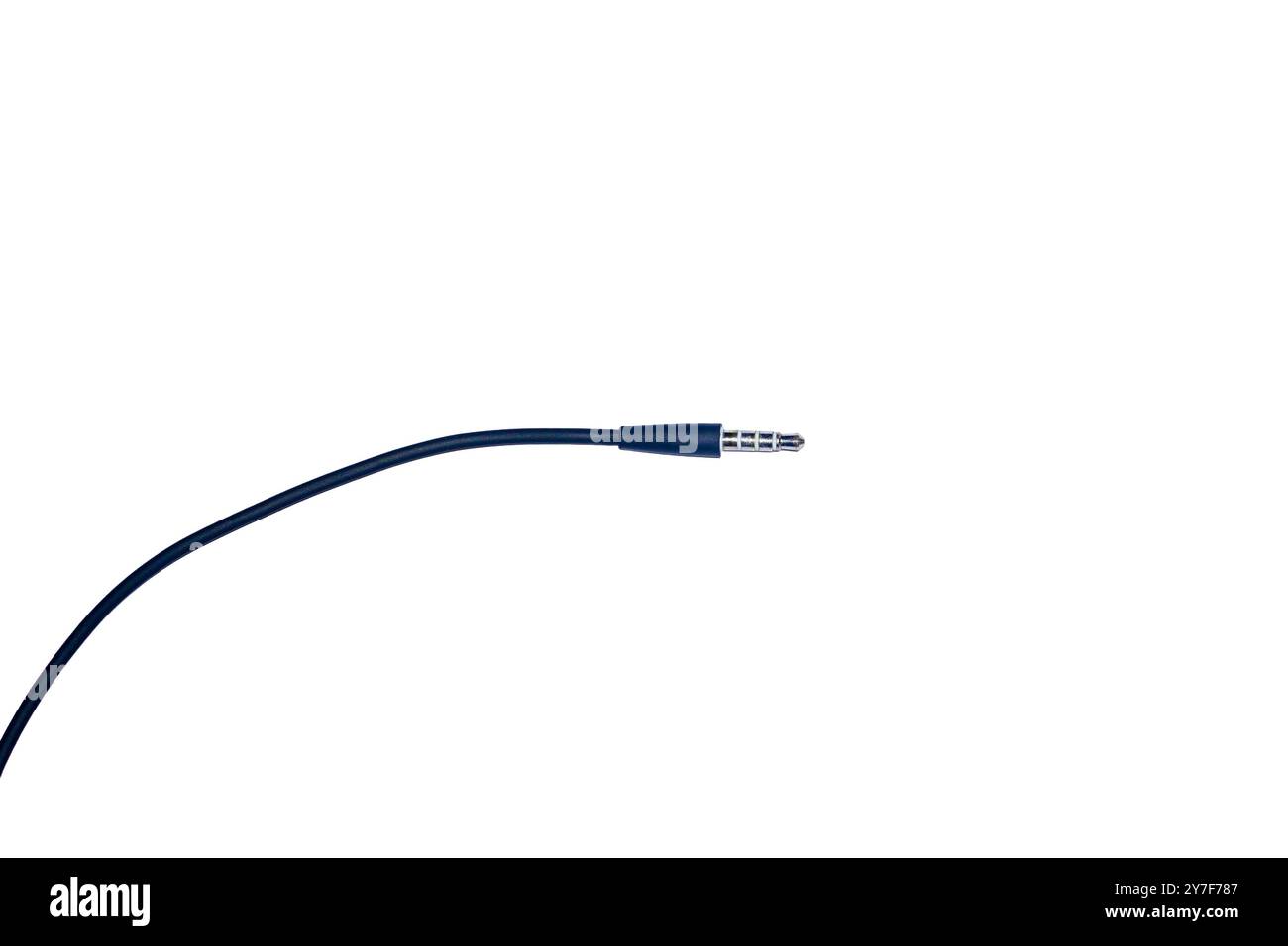 Picture of a earphone jack with black color cable isolated on a white ...