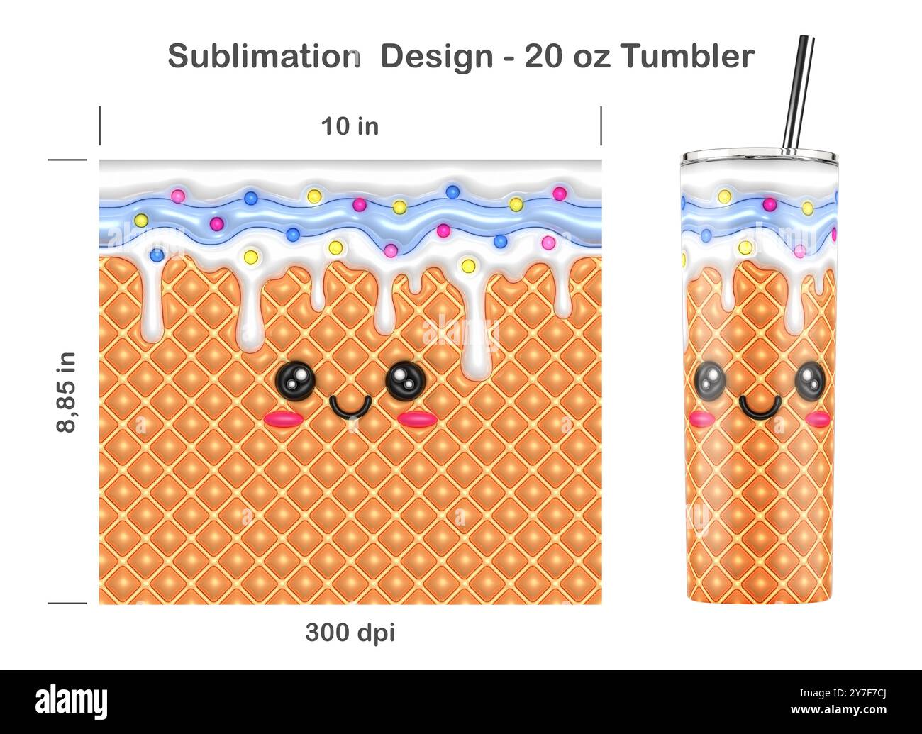 Funny Puffy Kawaii milk ice cream. Seamless sublimation template for 20 ...