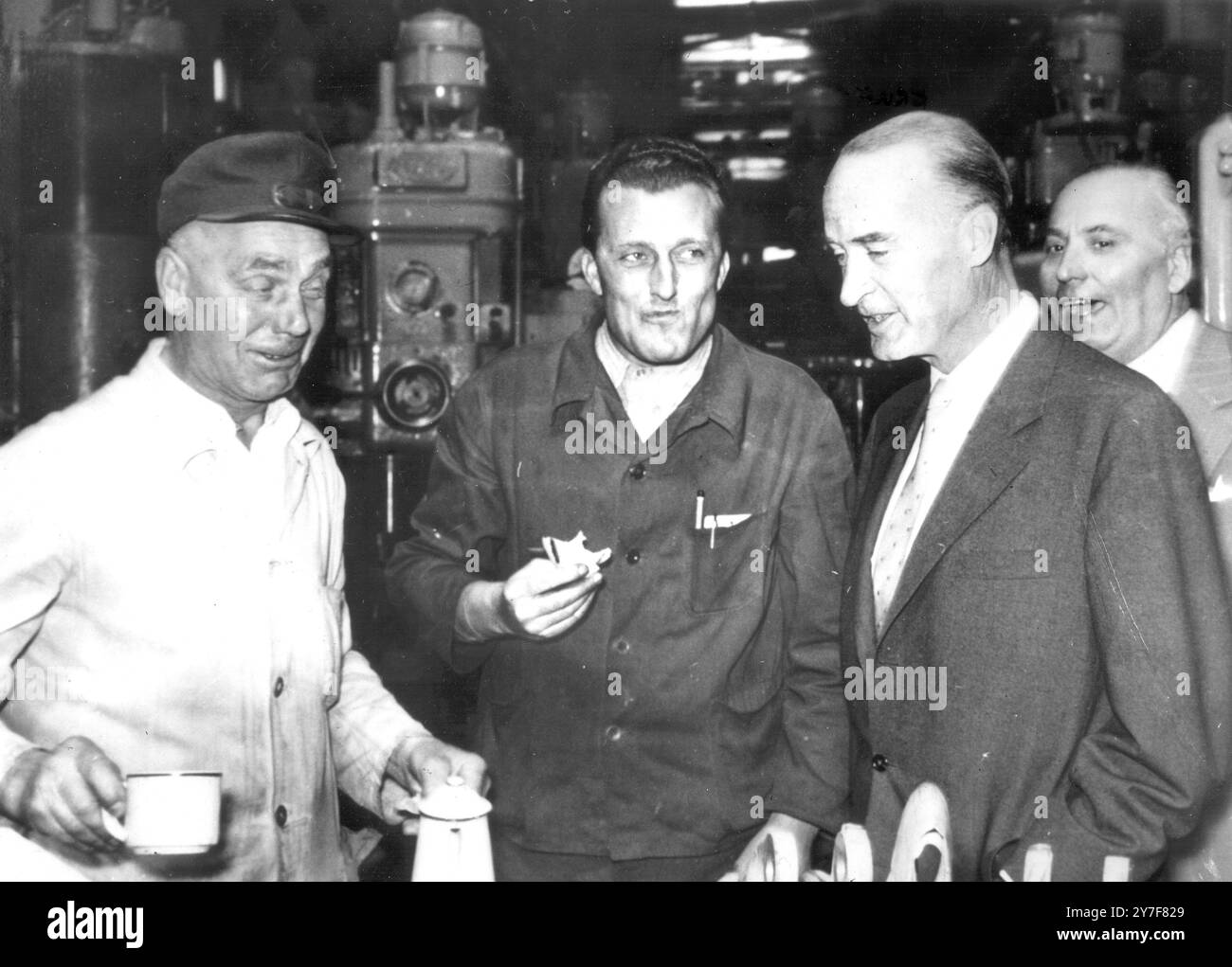 Alfred Krupp and Halbach talking to his workers at the factory 1959 ...