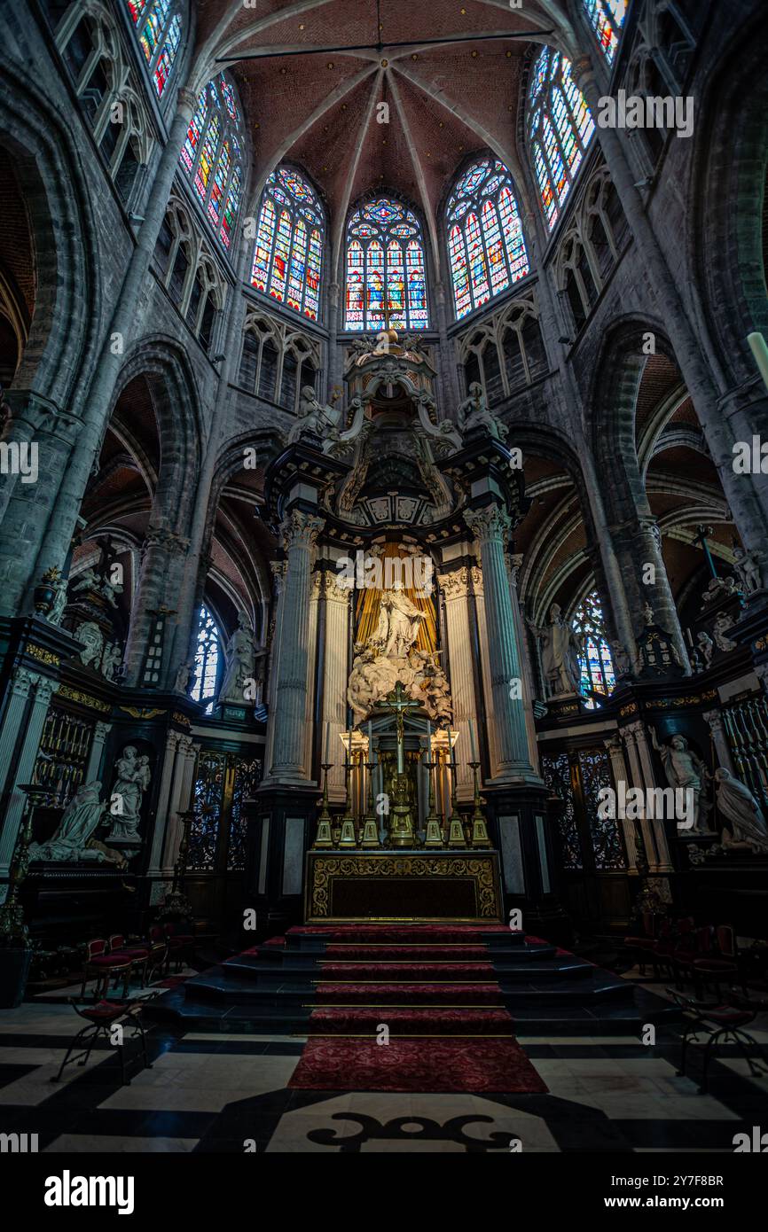 The Altar and Stained Glass of Saint Bavo's Cathedral - Ghent, Belgium ...