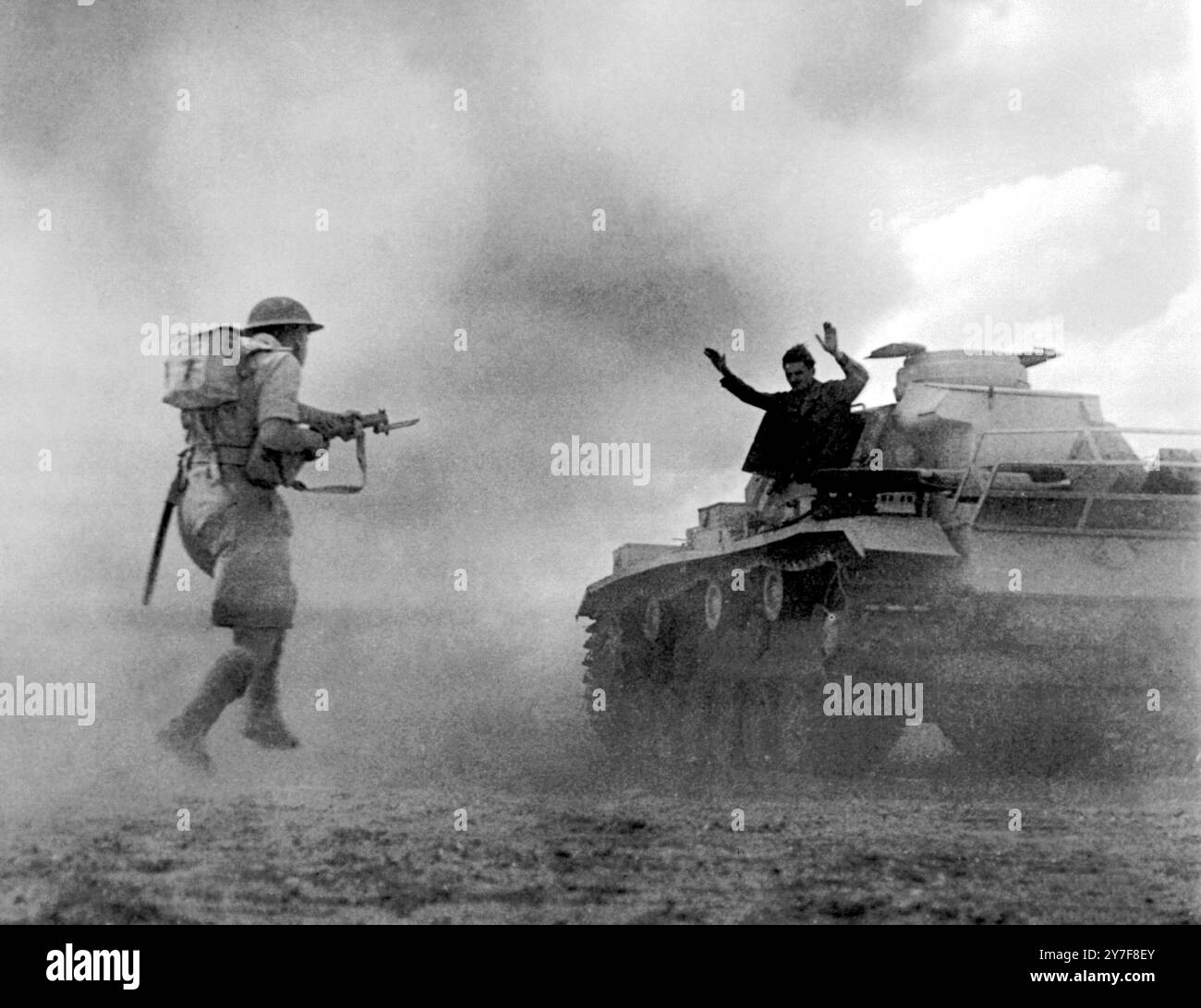 A German tank surrenders to British troops during the battle of El ...