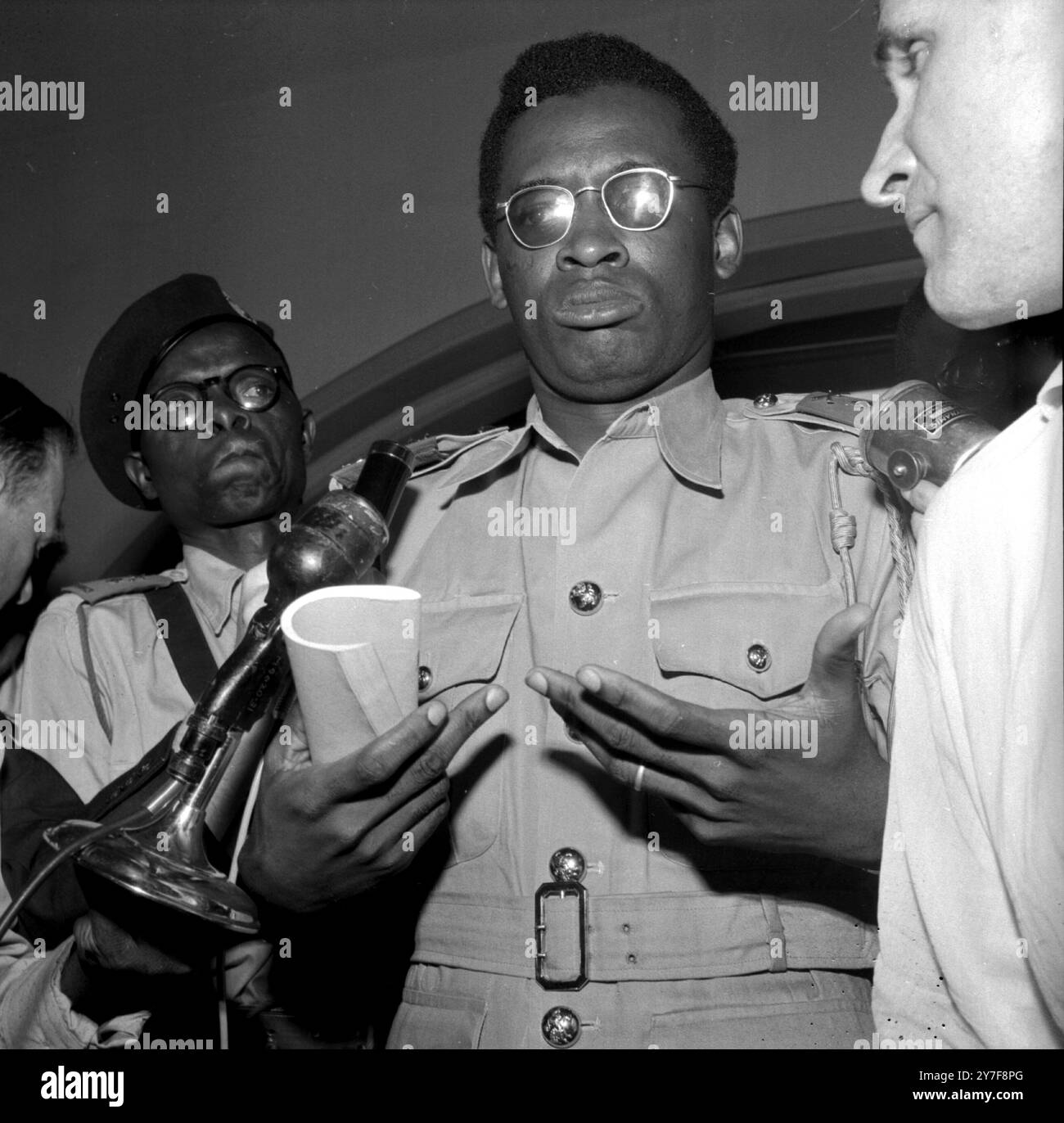 Colonel Joseph Mobutu Chief of the Congolese army at a press conference ...