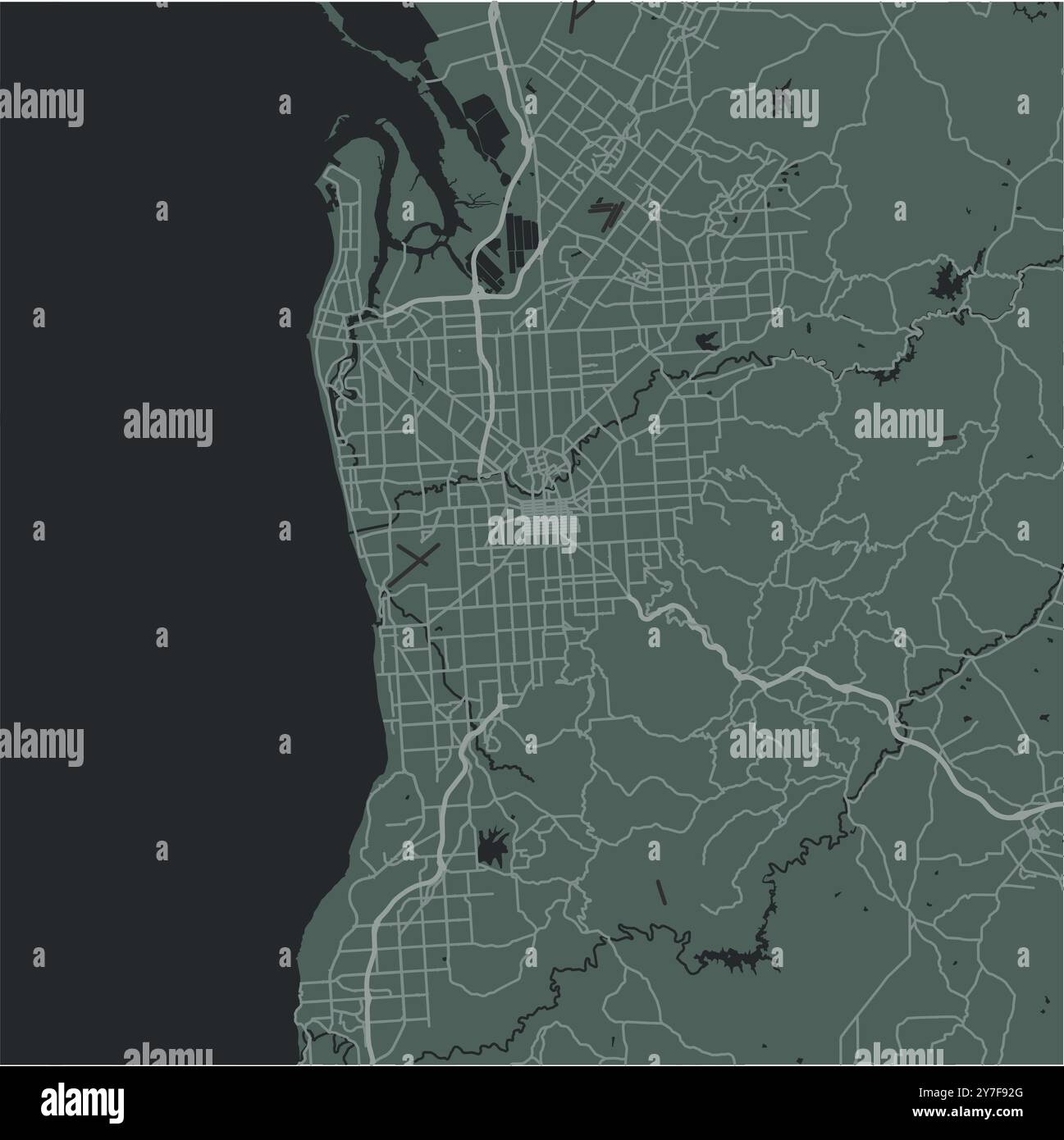 Map of Adelaide in Australia in a smooth dark style. Contains layered ...