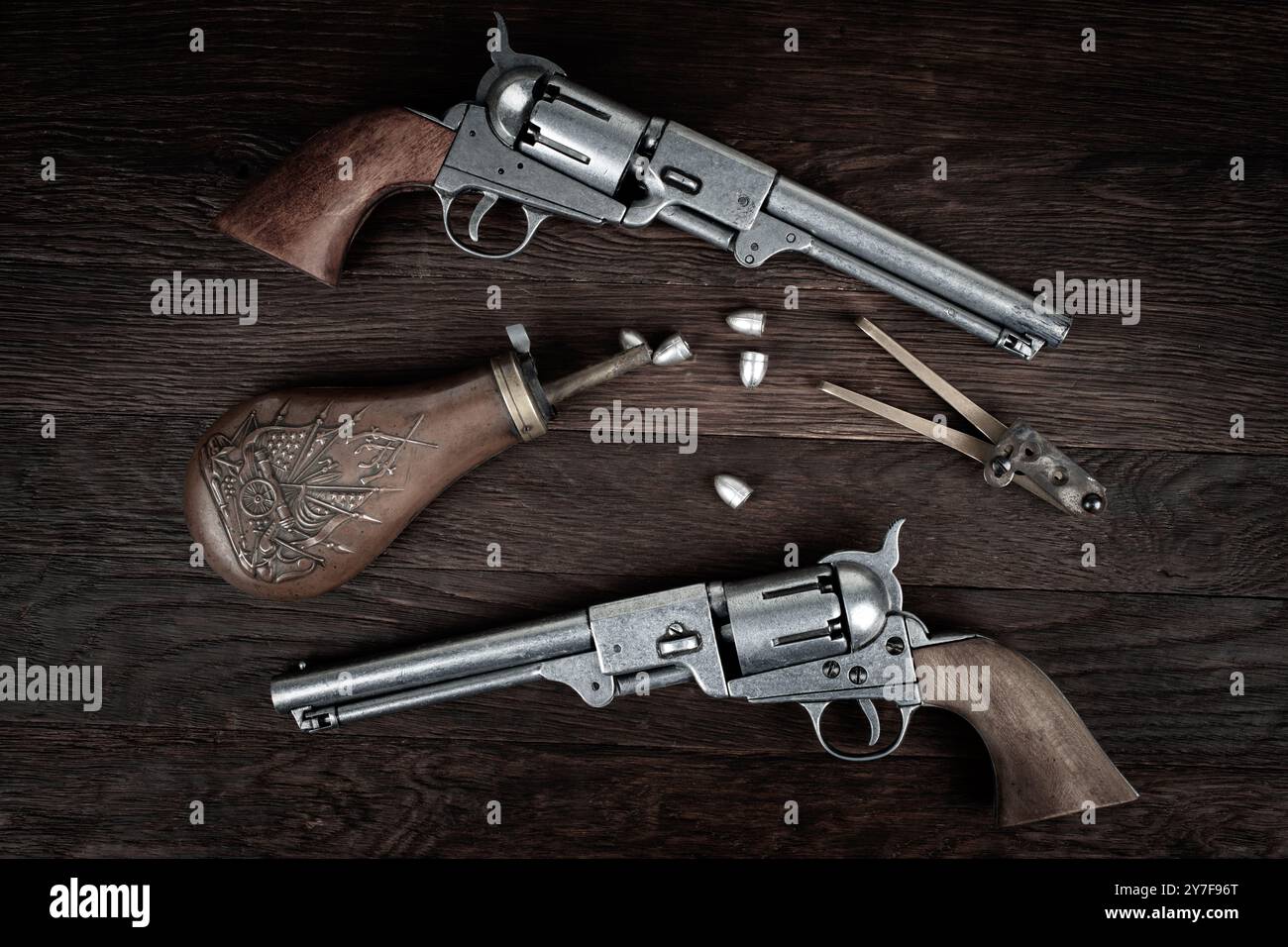 Old West Firearms Colt Dragoon Revolvers with bullet mold, bullets and ...