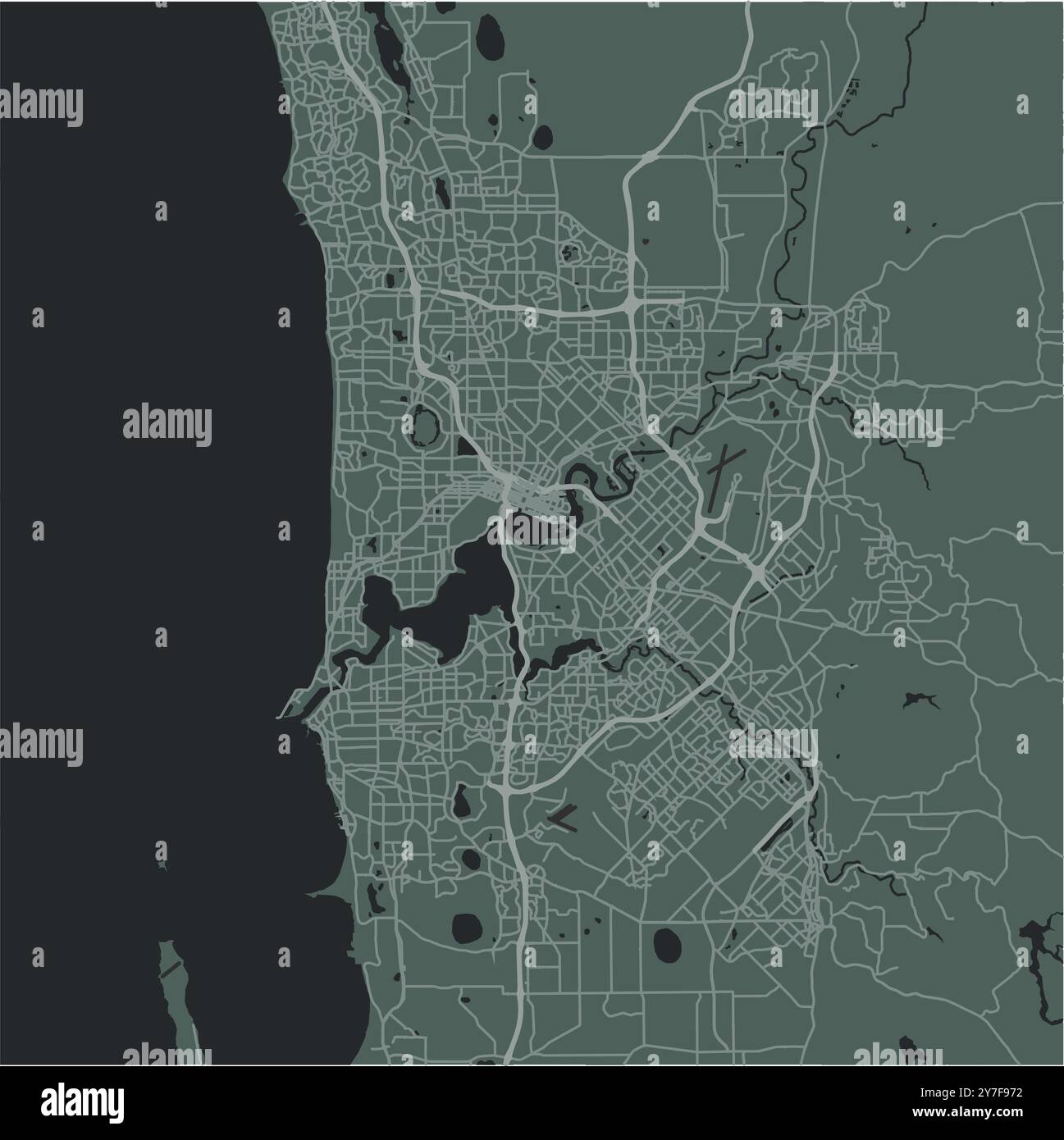 Map of Perth in Australia in a smooth dark style. Contains layered ...