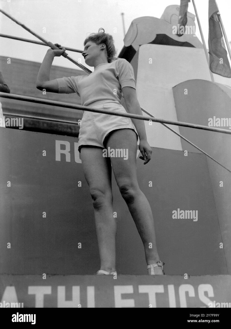 Joan Rhodes Javelin thrower, gets fit at Wembley, London today in ...