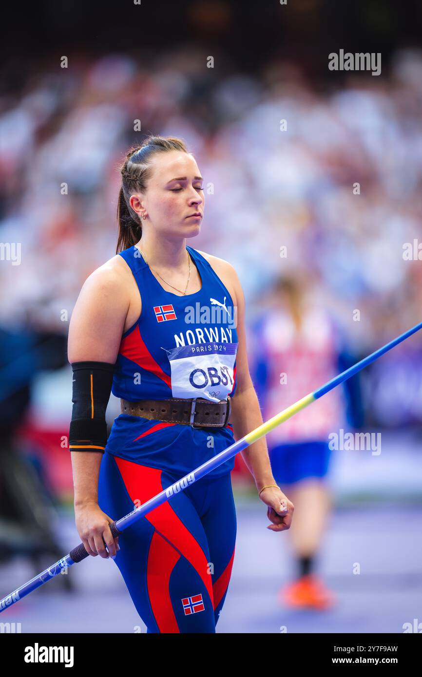 Marie-Therese Obst participating in the Javelin Throw at the Paris 2024 ...