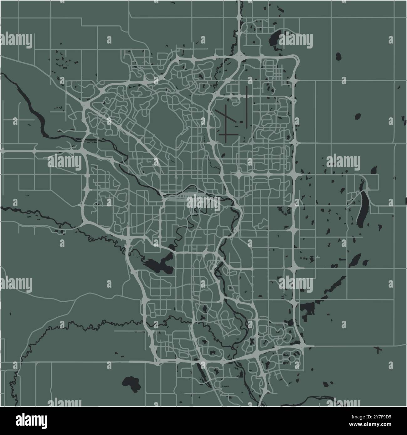Map of Calgary in Canada in a smooth dark style. Contains layered ...