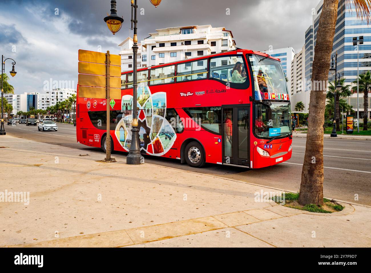 City Tour bus on Ave Mohammed VI, Tangier, Morocco Stock Photo - Alamy