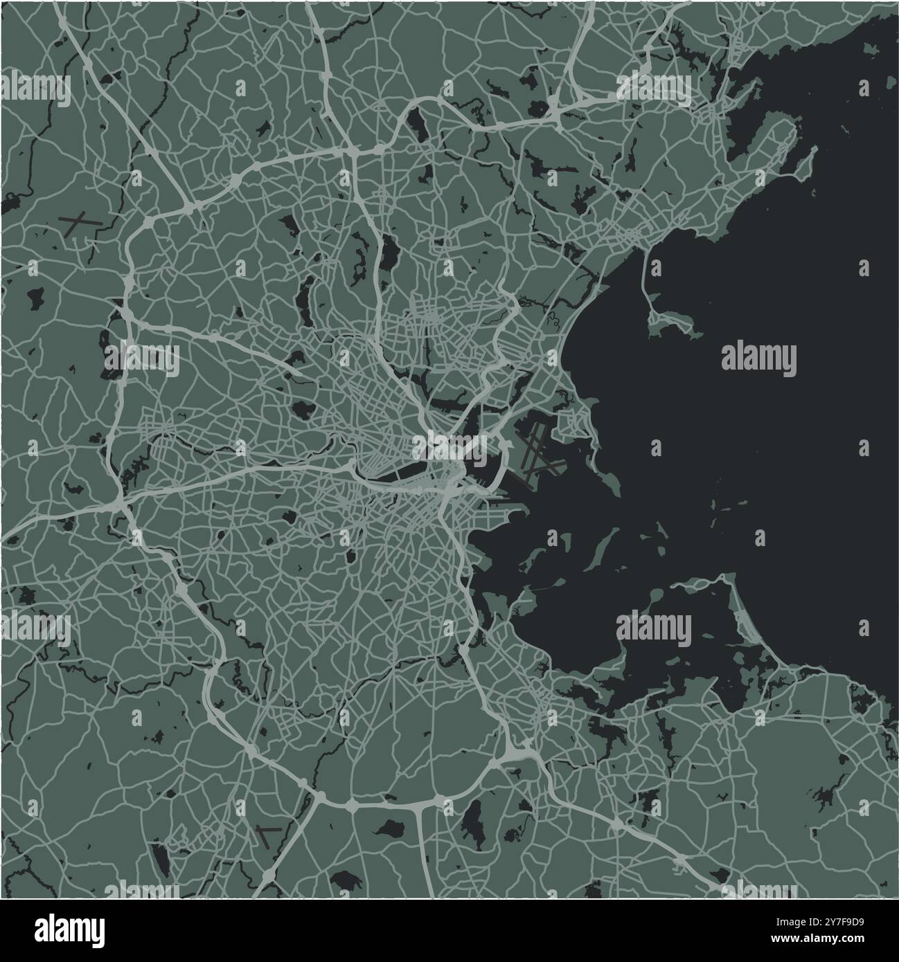 Map of Boston in Massachusetts in a smooth dark style. Contains layered ...
