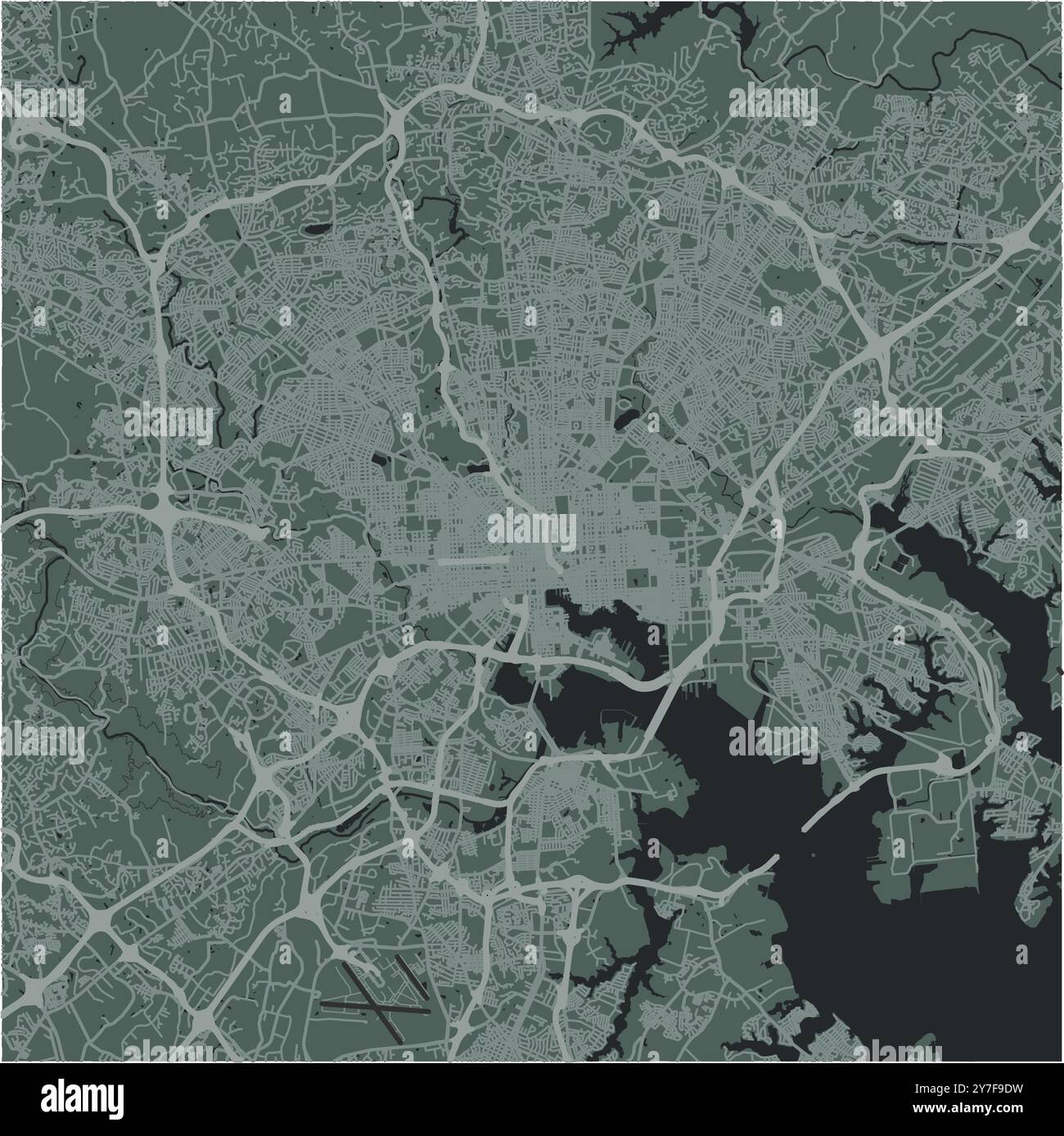 Map of Baltimore in Maryland in a smooth dark style. Contains layered ...
