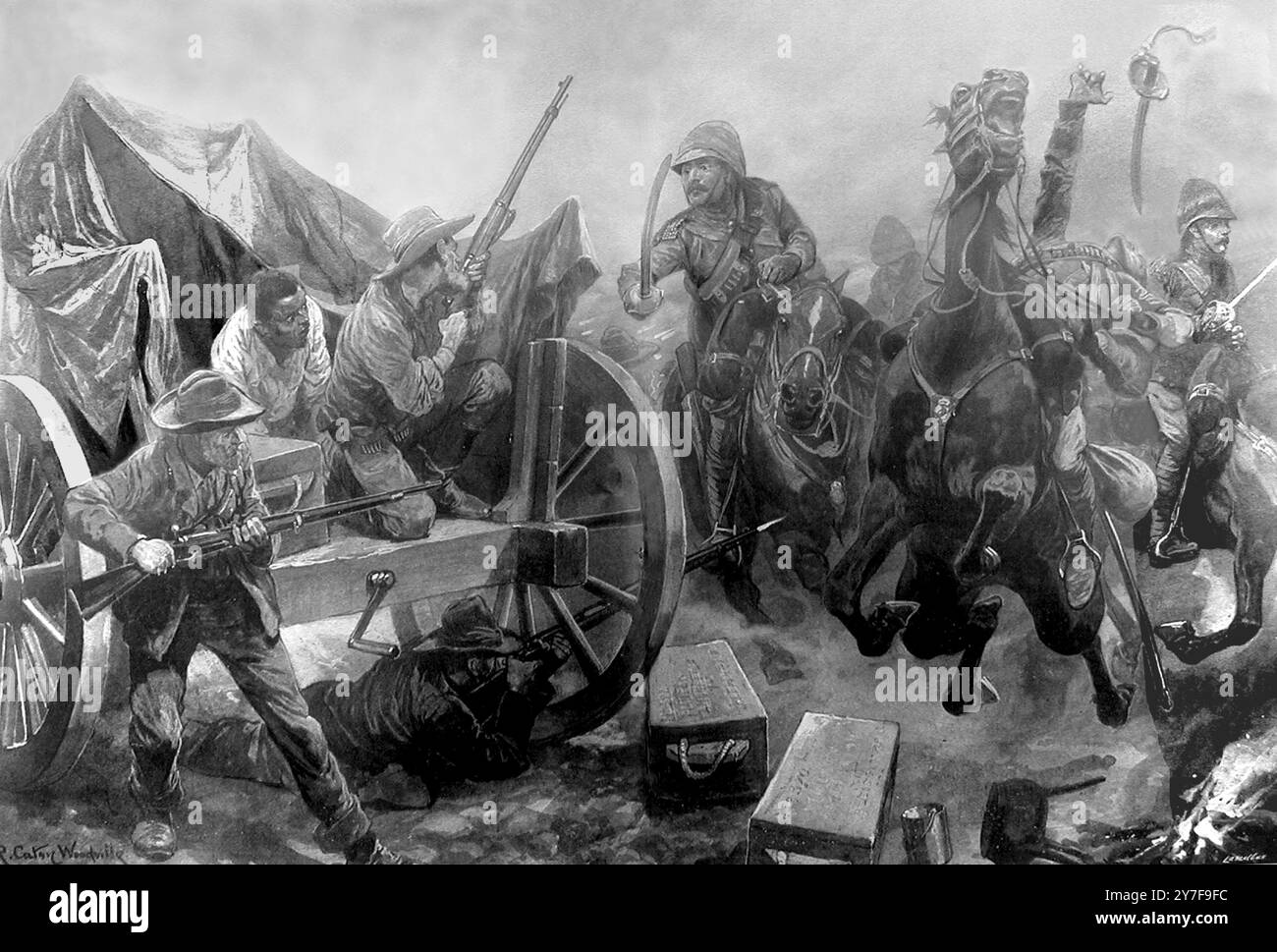 Boer War: Rebel colonist attacked by our cavalry Stock Photo - Alamy