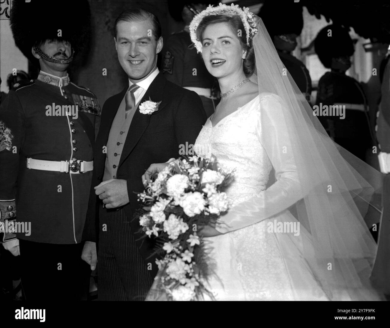Captain Paul Adair, of the Coldstream Guards, with his bride Marianne ...