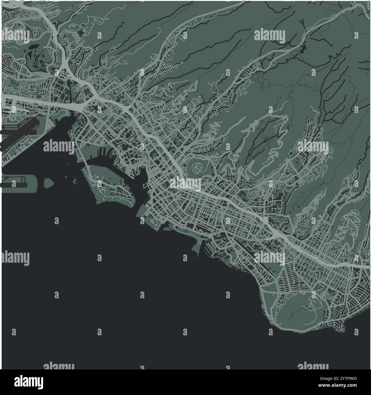 Map of Honolulu in Hawaii in a smooth dark style. Contains layered ...