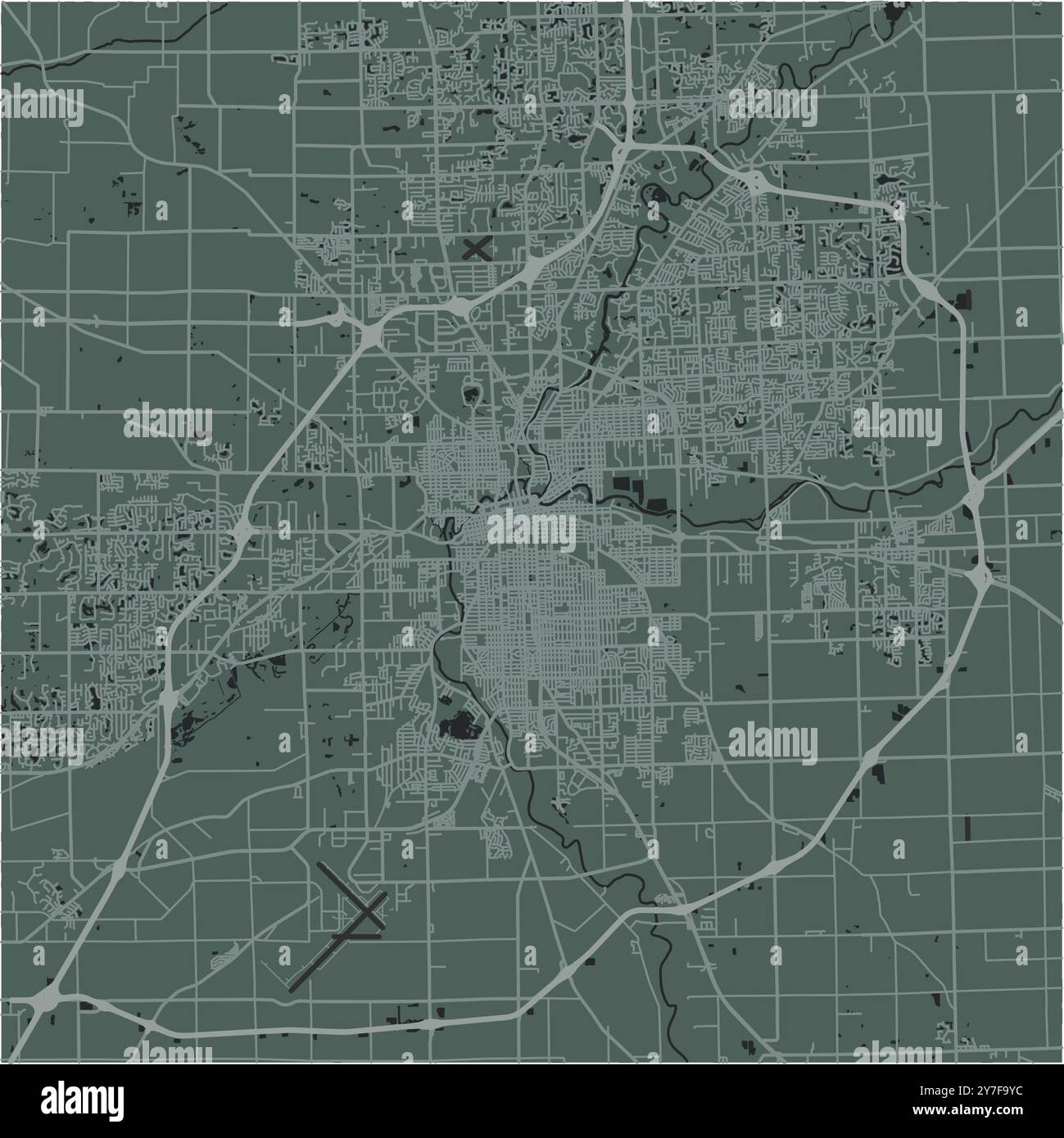 Map of Fort Wayne in Indiana in a smooth dark style. Contains layered ...