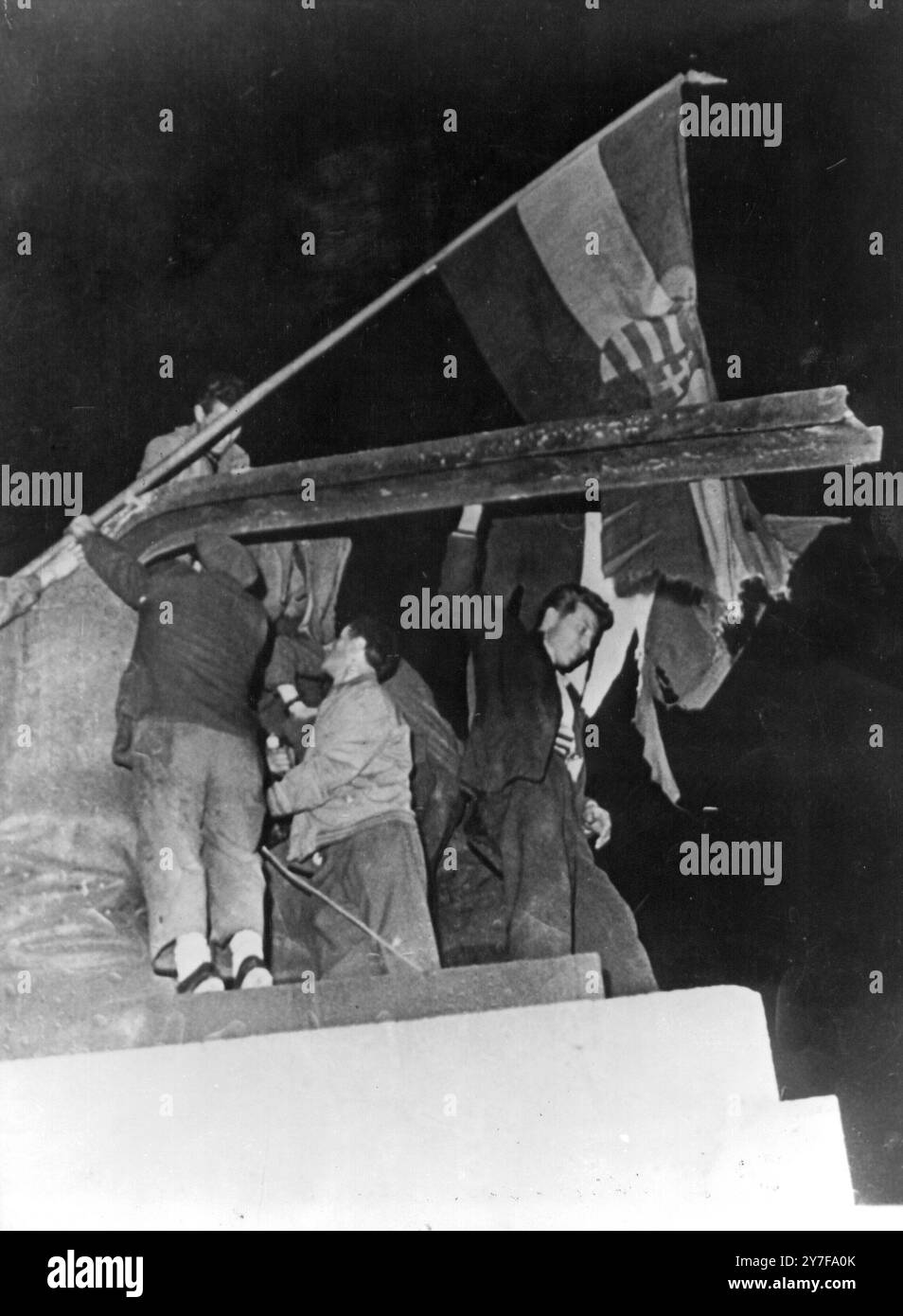 Hungarian National flag is placed into one of the boots on a Joseph ...