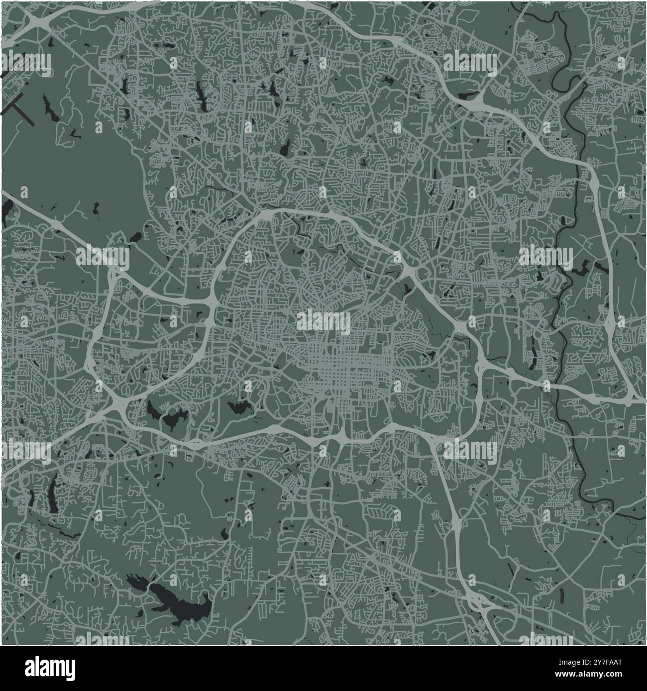 Map of Raleigh in North Carolina in a smooth dark style. Contains ...