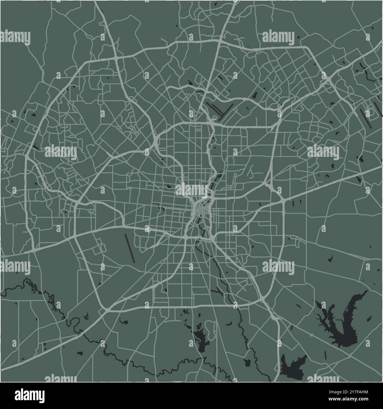 Map of San Antonio in Texas in a smooth dark style. Contains layered vector with roads water ...