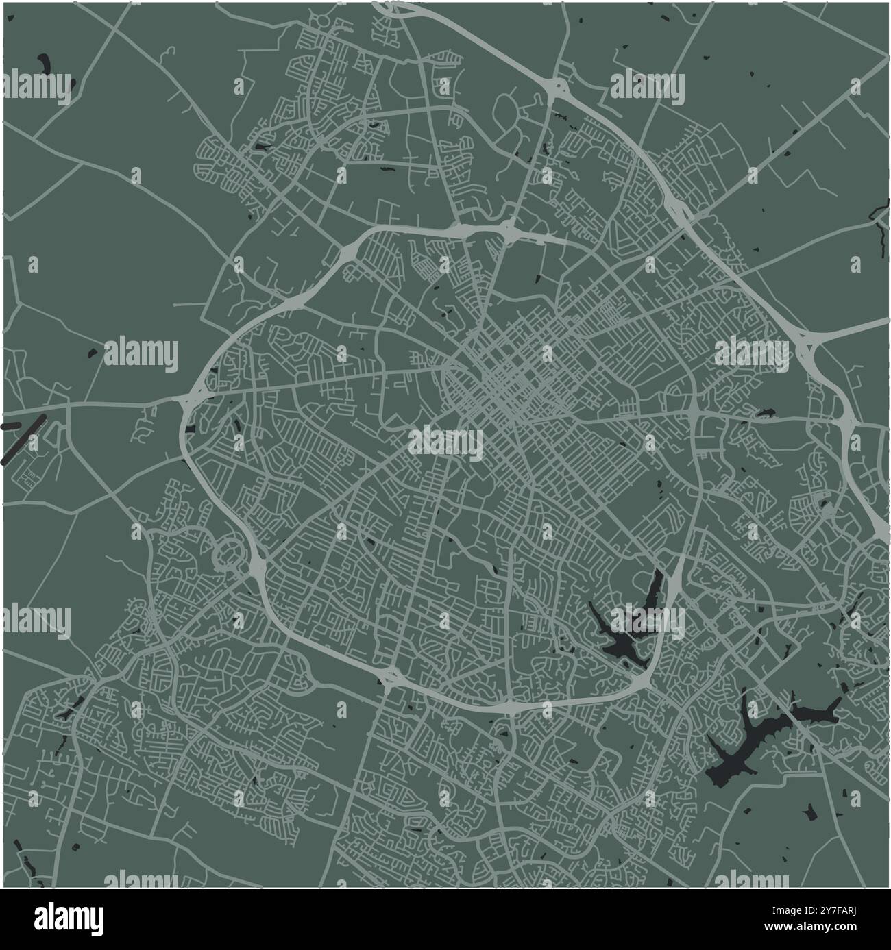 Map of Lexington in Kentucky in a smooth dark style. Contains layered vector with roads water ...