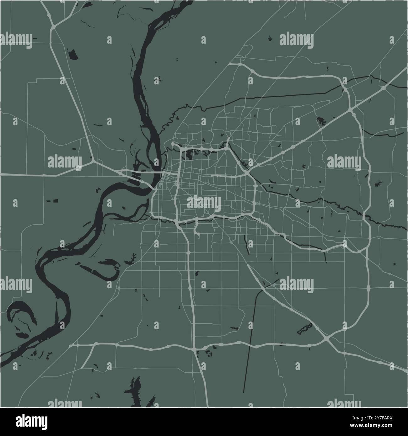 Map of Memphis in Tennessee in a smooth dark style. Contains layered vector with roads water ...