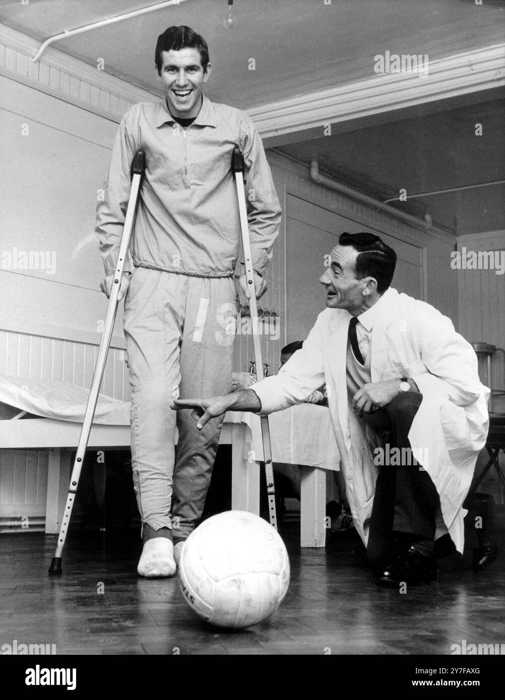 Peter Osgood on crutches, goes through his rehabilitation exercises at ...