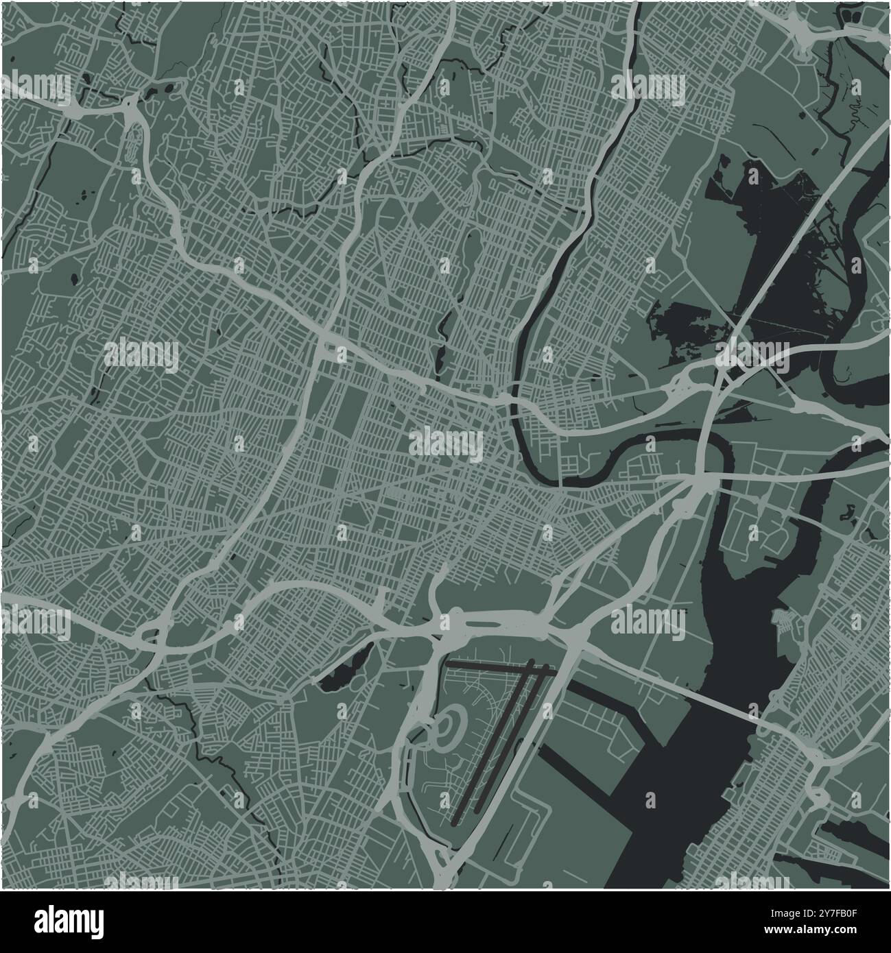 Map of Newark in New Jersey in a smooth dark style. Contains layered ...
