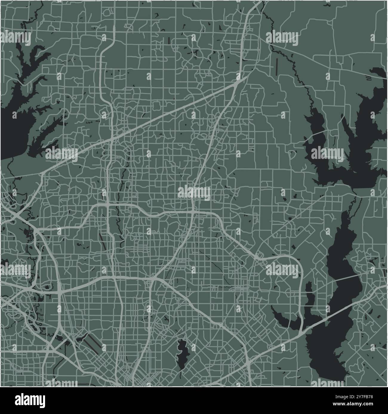Map of Plano in Texas in a smooth dark style. Contains layered vector with roads water, parks ...