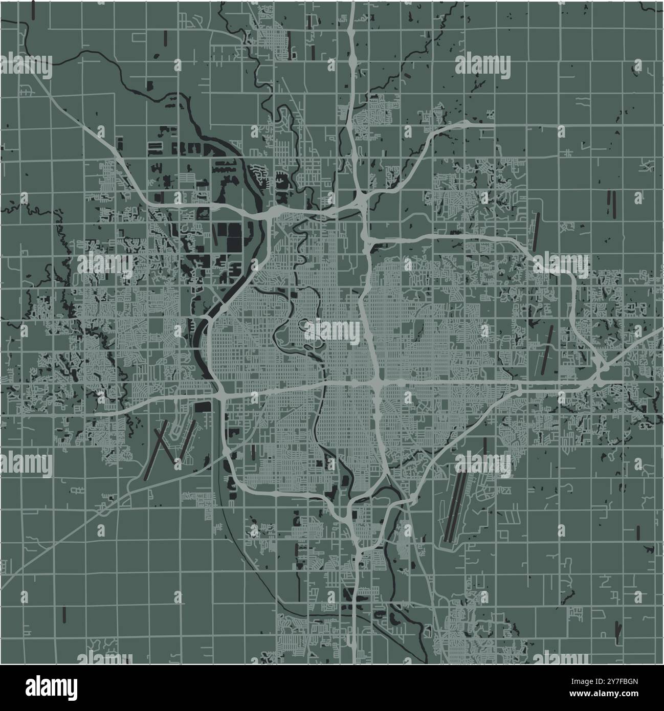 Map of Wichita in Kansas in a smooth dark style. Contains layered ...