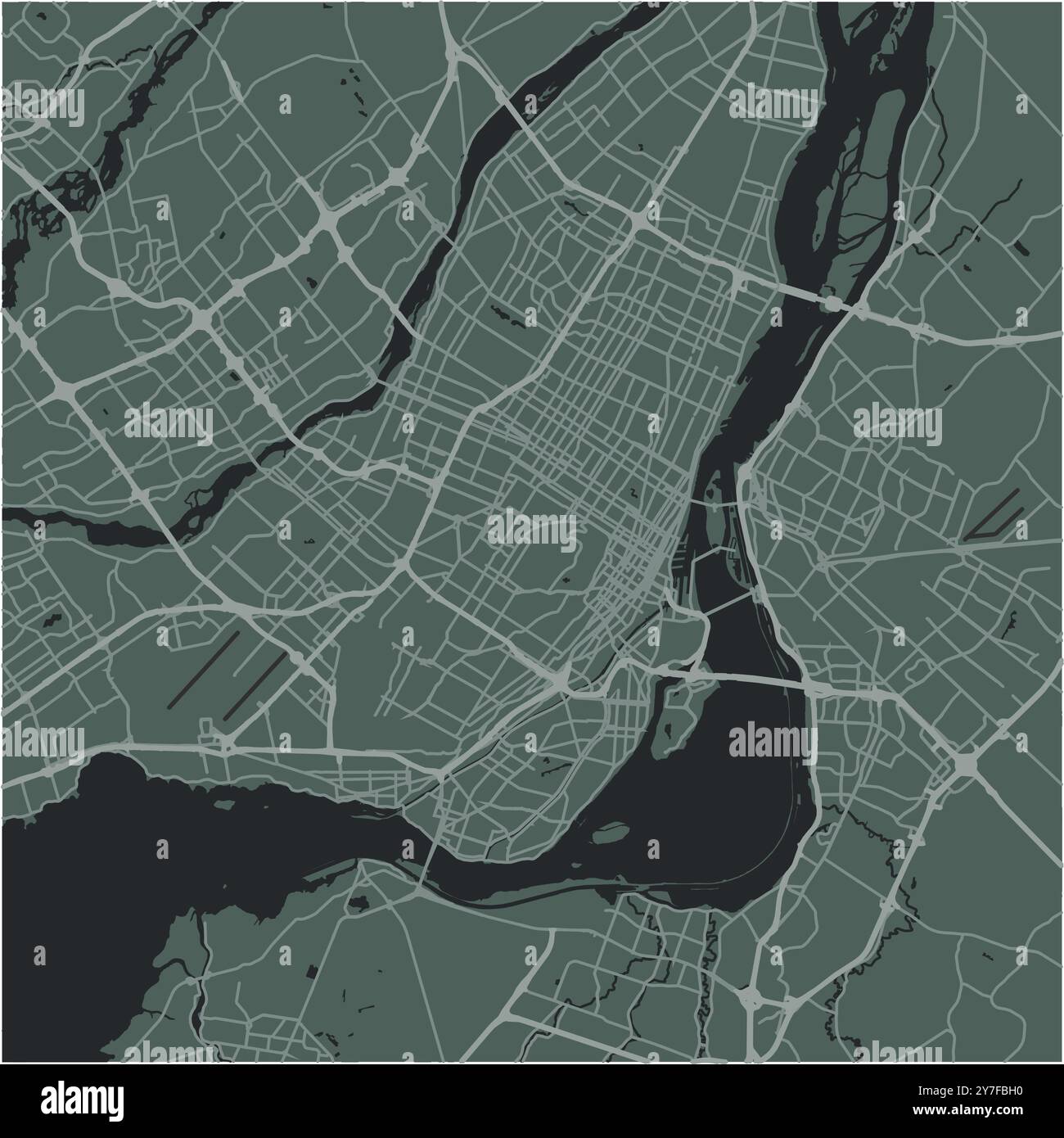 Map of Montreal in Canada in a smooth dark style. Contains layered ...
