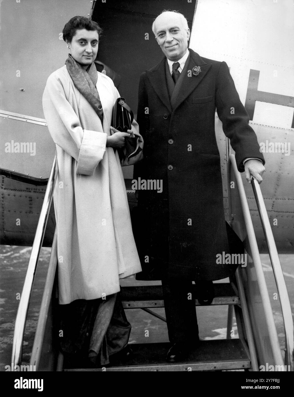 Prime Minister of India, Pandit Jawaharlal Nehru with his daughter Mrs ...