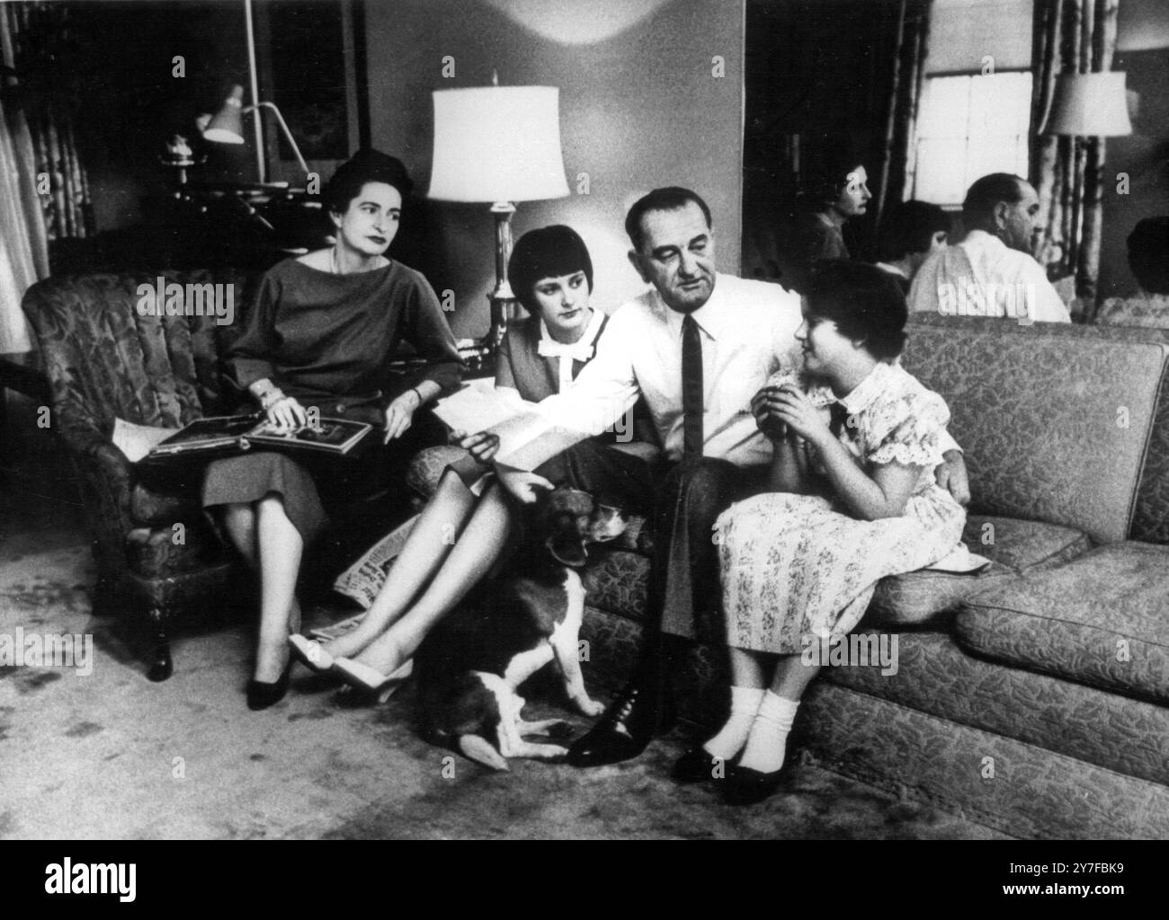 Lyndon Johnson and his wife with daughters Lynda 14, and Lucy 11 Stock ...