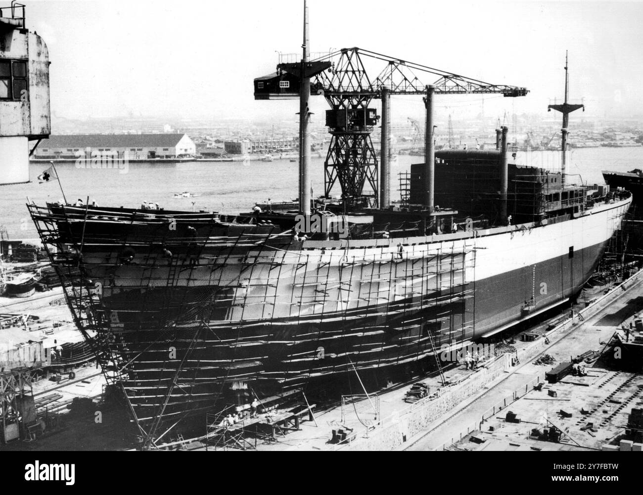 Workers of Hitachi shipbuilding and engineering company at the ...