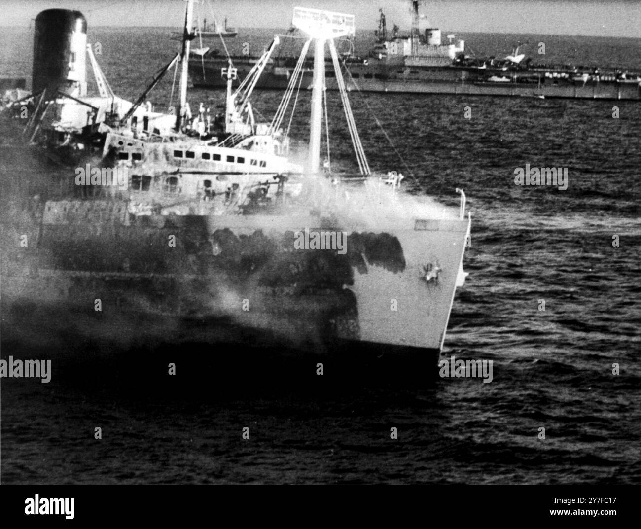 The Greek-owned Lakonia on fire in the Atlantic Ocean, some180 miles ...