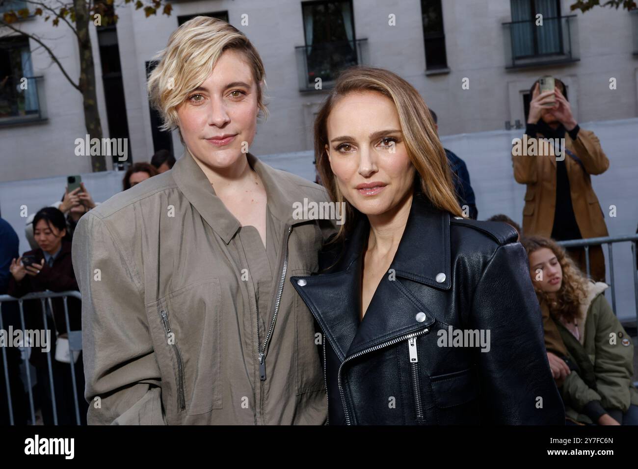 Greta Gerwig, left, and Natalie Portman attend the Stella McCartney ...