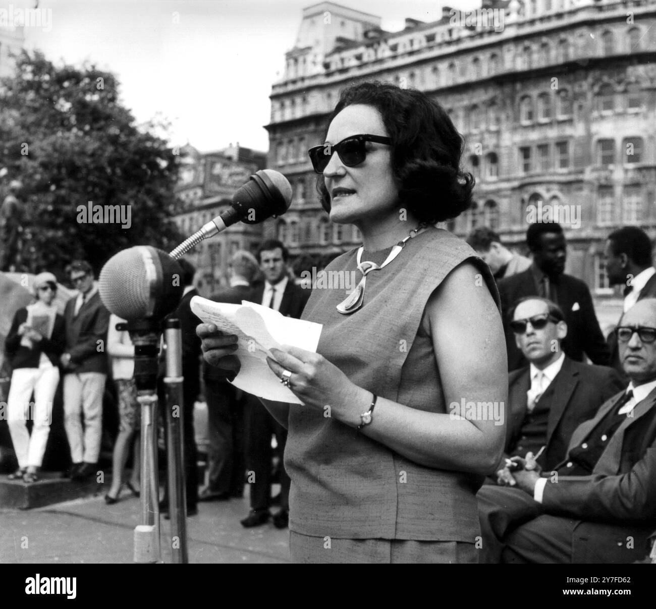 Miss Ruth First speaks to 800 people at an Anti Apartheid meeting in ...