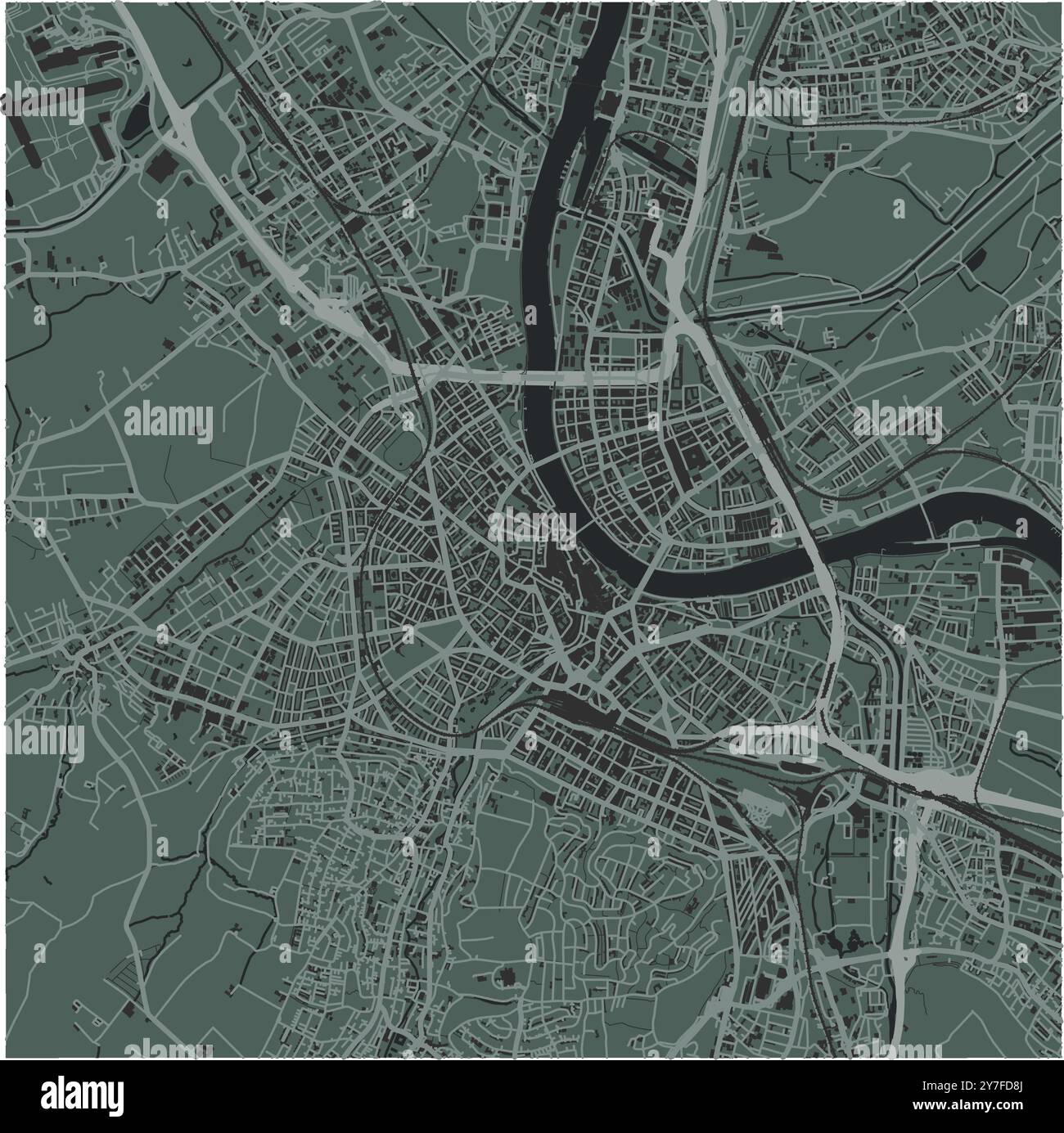 Map of Basel in Switzerland in a smooth dark style. Contains layered ...