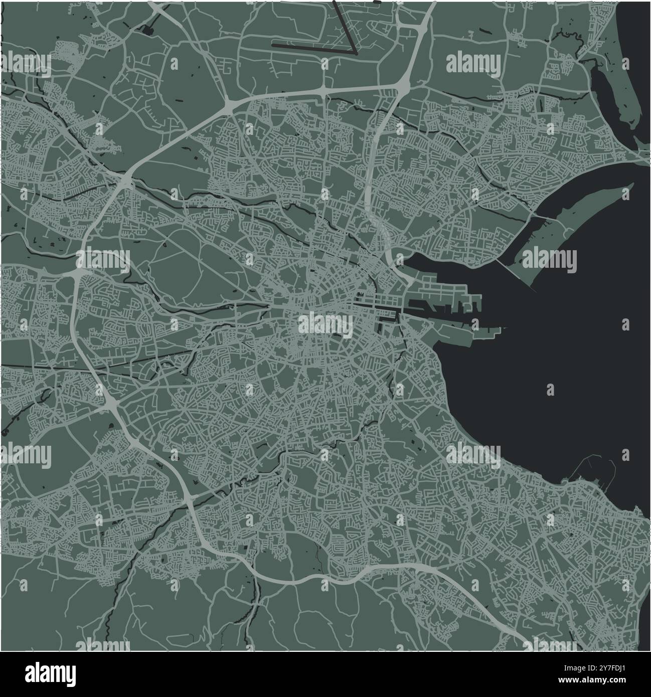 Map of Dublin in Ireland in a smooth dark style. Contains layered ...