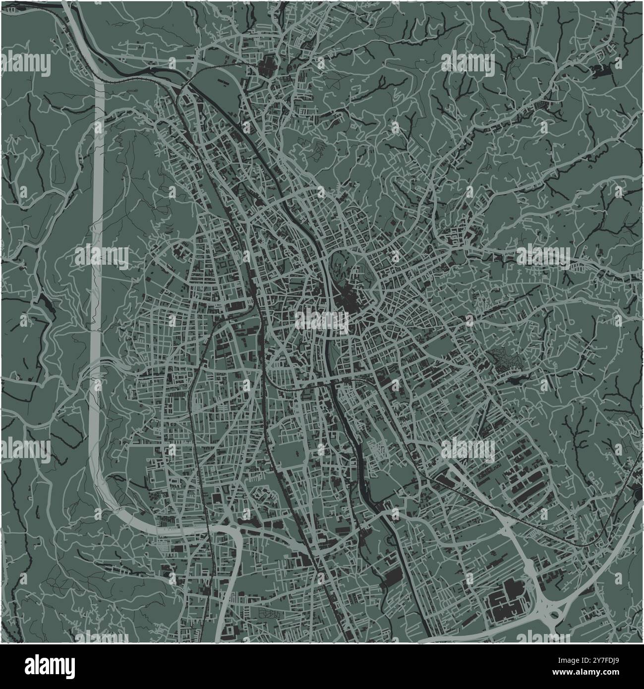 Map of Graz in Austria in a smooth dark style. Contains layered vector ...