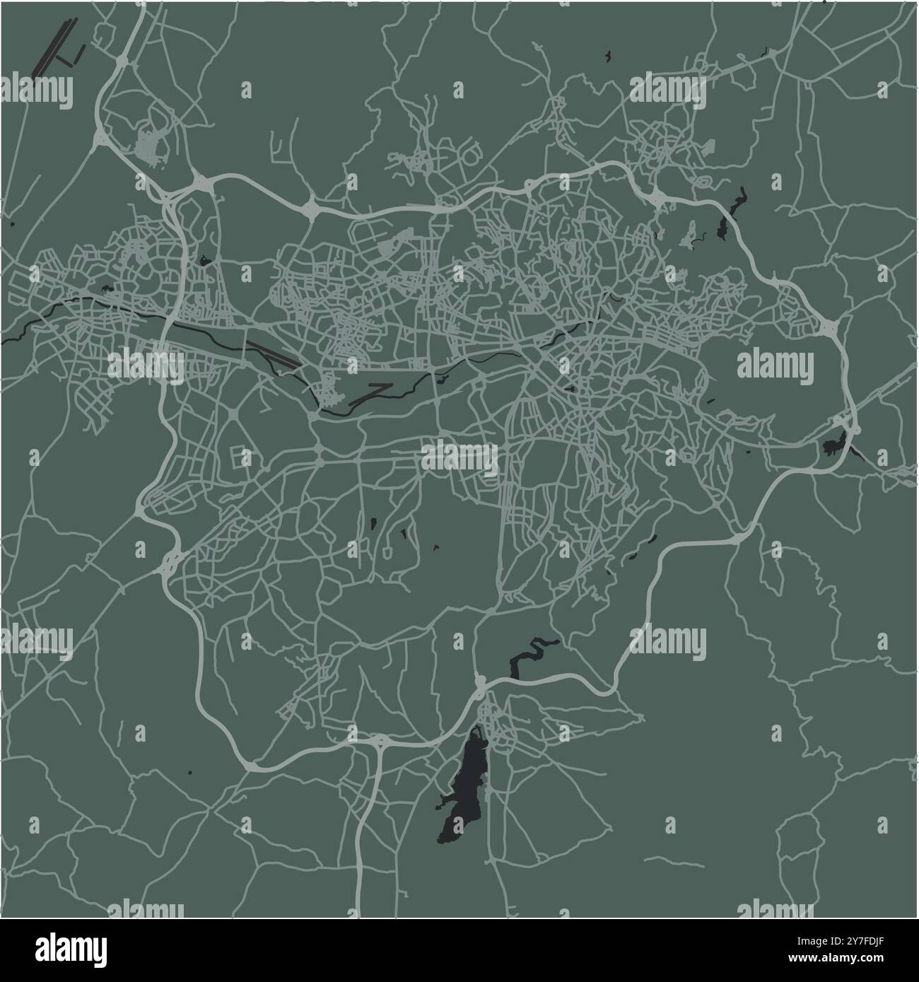 Map of Ankara in Turkey in a smooth dark style. Contains layered vector with roads water, parks ...