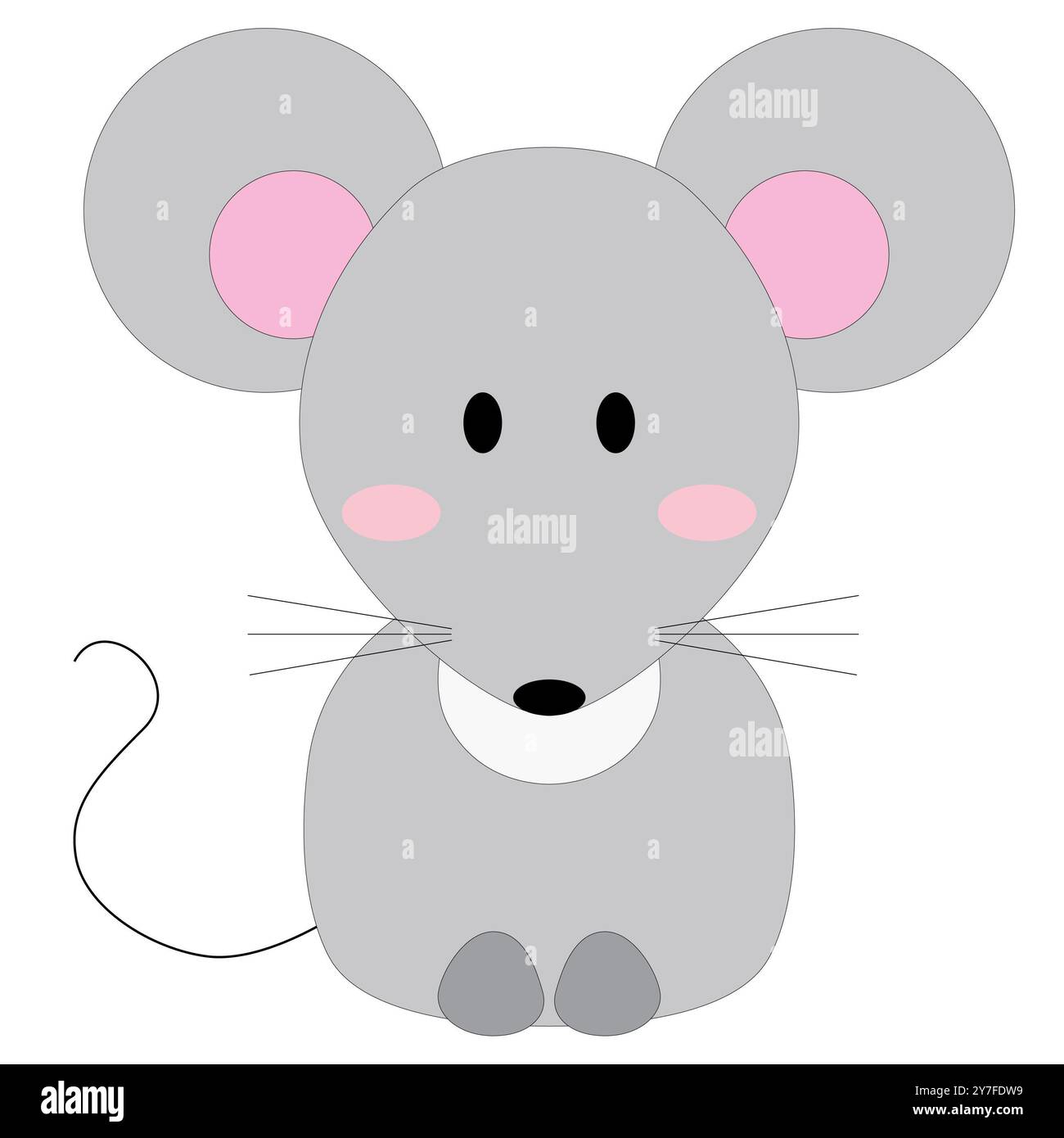 cute cartoon little gray mouse with big ears, tail, paws, stock vector ...