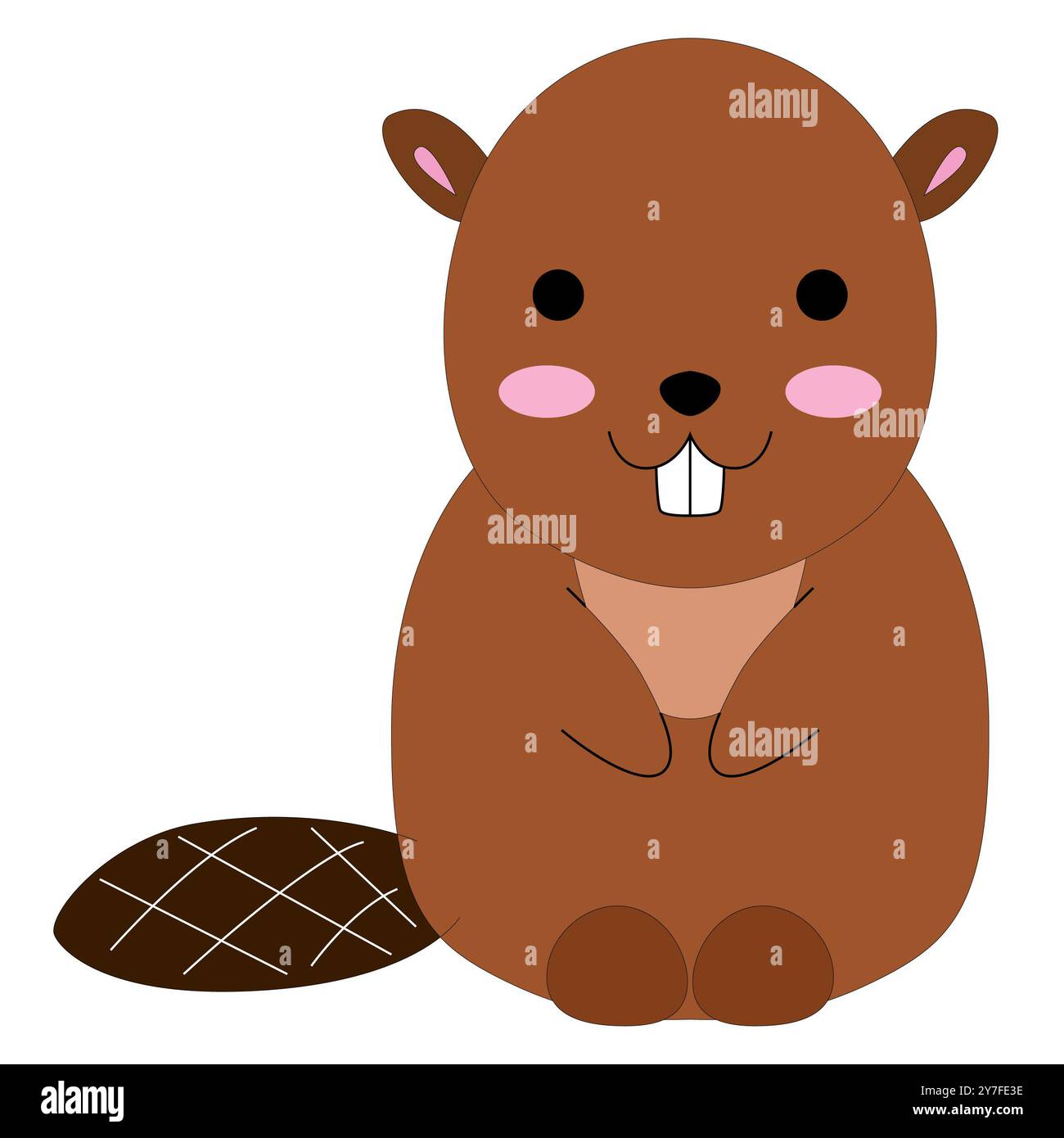 cute cartoon happy little brown beaver with tail, stock vector, white background Stock Photo - Alamy