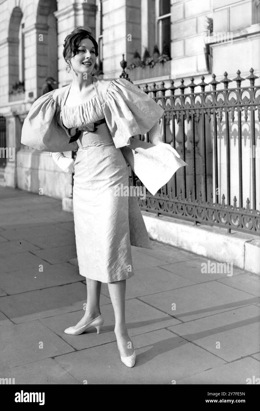 A short and slim after six or theatre dress in fern green nylon brocade ...