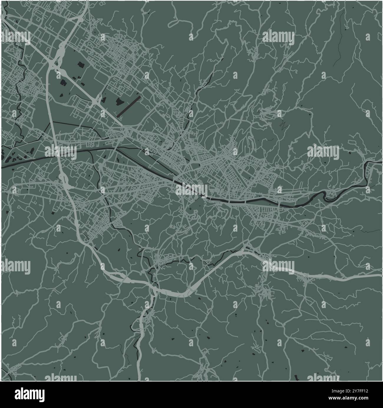 Map of Florence in Italy in a smooth dark style. Contains layered ...