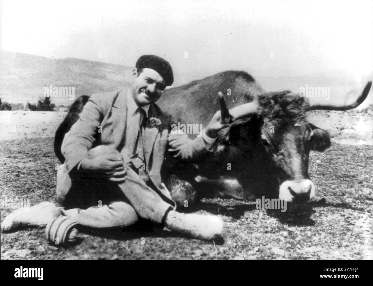 Ernest Hemingway poses with a bull in Mexico 1938 Stock Photo - Alamy
