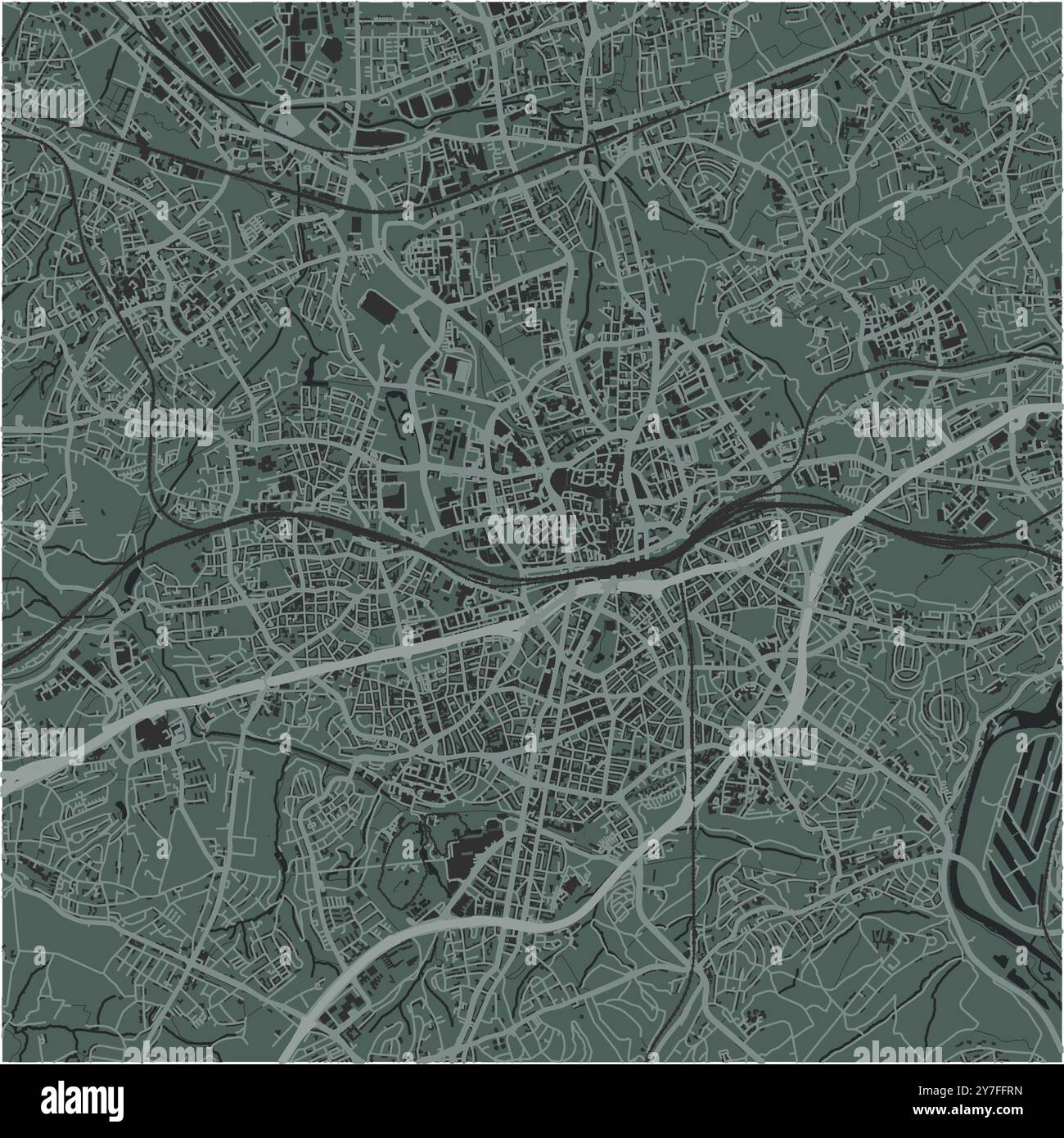Map of Essen in Germany in a smooth dark style. Contains layered vector ...