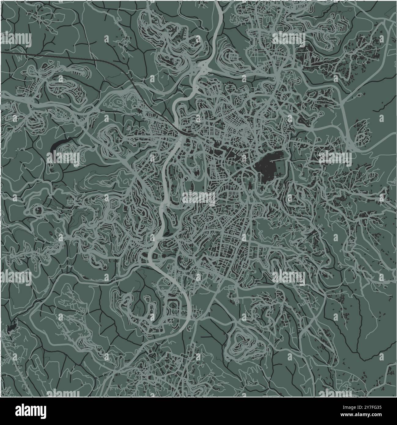 Map of Jerusalem in Israel in a smooth dark style. Contains layered vector with roads water ...